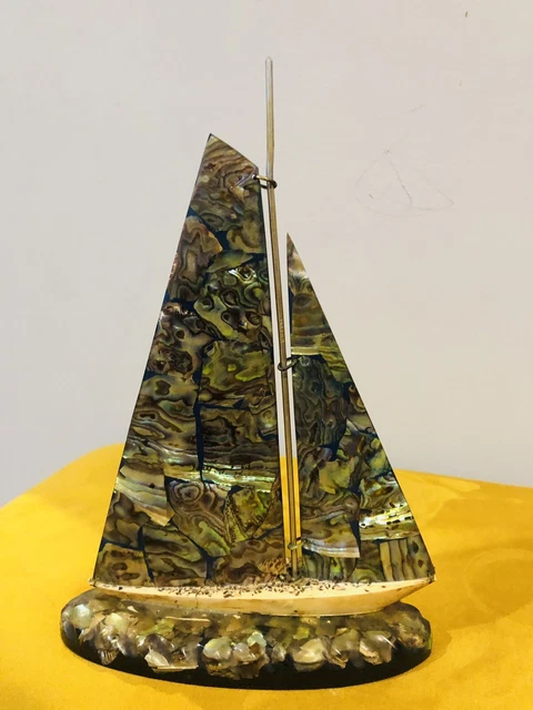 VINTAGE PAUA SHELL spinnaker yacht boat sculpture from new zealand $32. ...