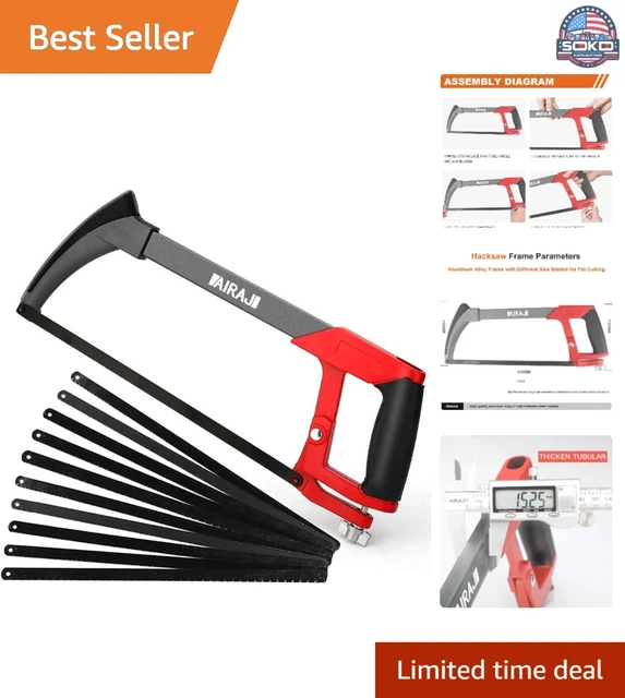 ADJUSTABLE HACKSAW FRAME Set - High-Tension, 10 Blades - Metal, PVC ...