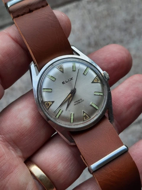 ANCIENNE MONTRE HOMME MECANIQUE ELIX TYPE MILITAIRE VINTAGE WATCH 1960 ...