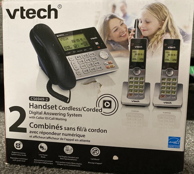 VTECH-CORD/CORDLESS ANSWERING SYSTEM Base 2 Satellite Handsets CS6949-2 ...