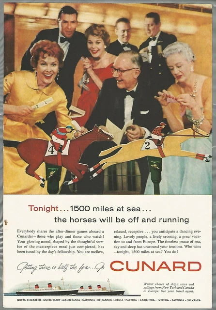 1958 CUNARD LINES advertisement, RMS Queen Mary & Elizabeth ...
