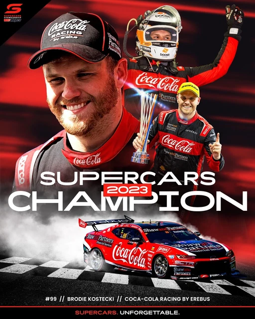 MOTOR RACING CAR Champion Driver Team Poster, V8 Supercars,Ford Holden ...
