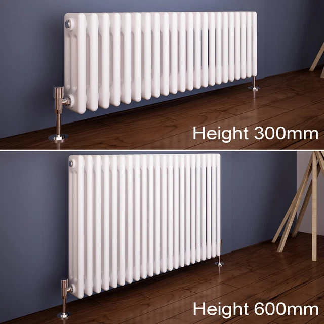 WHITE HORIZONTAL TRADITIONAL Radiator 3 Column Cast Iron Style Rads 300 ...