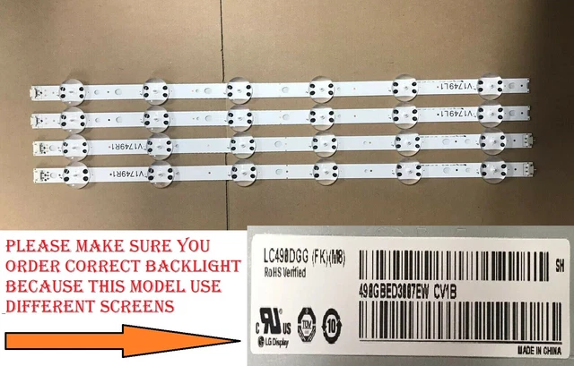 NEW BACKLIGHT SET 4 strips For LG 49UJ651V 49UJ701V 49UJ670V LC490DGG ...