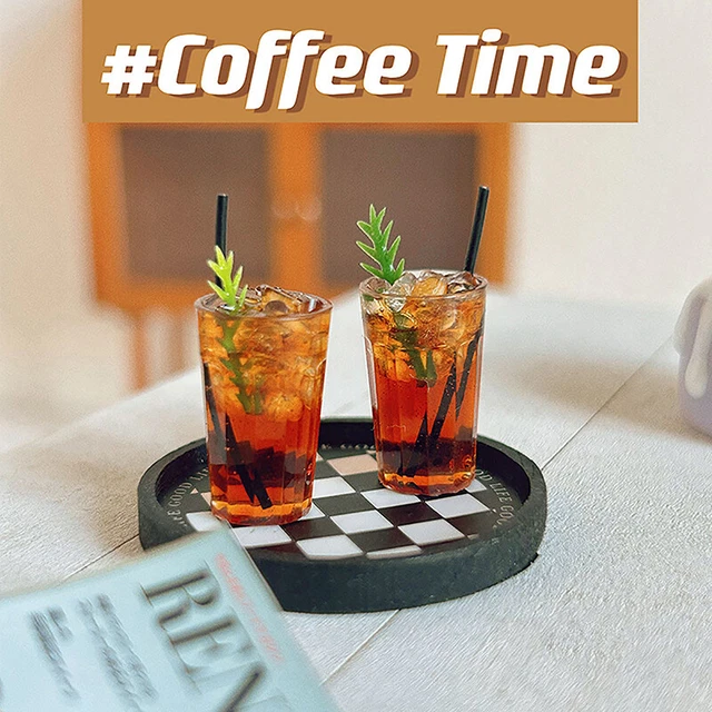 MINIATURE DOLLHOUSE CAFE Toy Decoration Model Mini Drink Iced American ...
