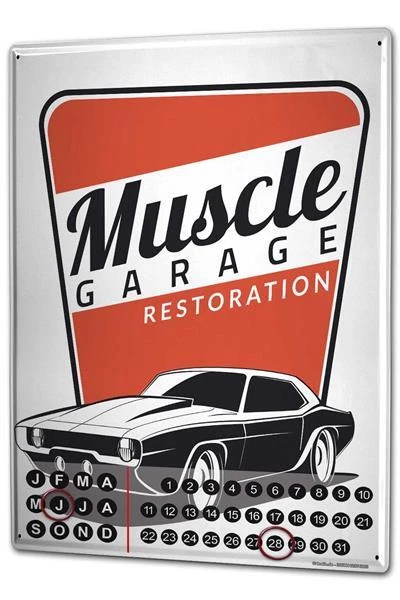 PERPETUAL CALENDAR NOSTALGIC Car Retro Garage Tin Metal Magnetic ...