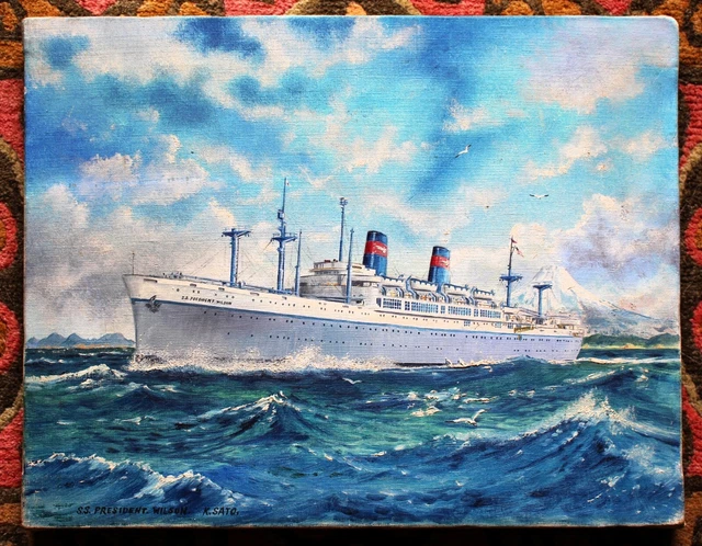 MID 20TH C. Marine Painting "SS President Wilson" by Japanese Artiist ...