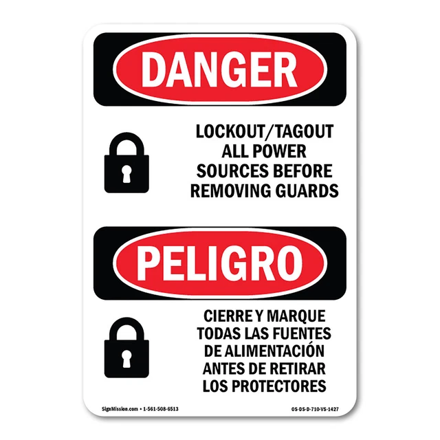 LOCKOUT TAGOUT ALL Power Sources Bilingual ANSI Danger Sign Metal ...