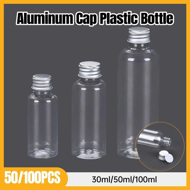 50/100PCS CLEAR PLASTIC Bottles with Aluminum Caps Liquid Dispenser ...