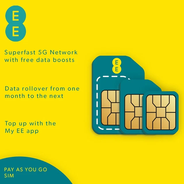 EE SIM CARD Pay As You Go £10 Pack 8GB Data Unlim SMS Mini Micro Nano £ ...