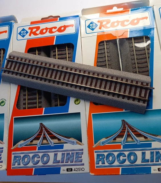 ROCO LINE SPUR H0 mit Bettung 6x 42510 G1 Gerades Gleis, Neu mit OVP ...