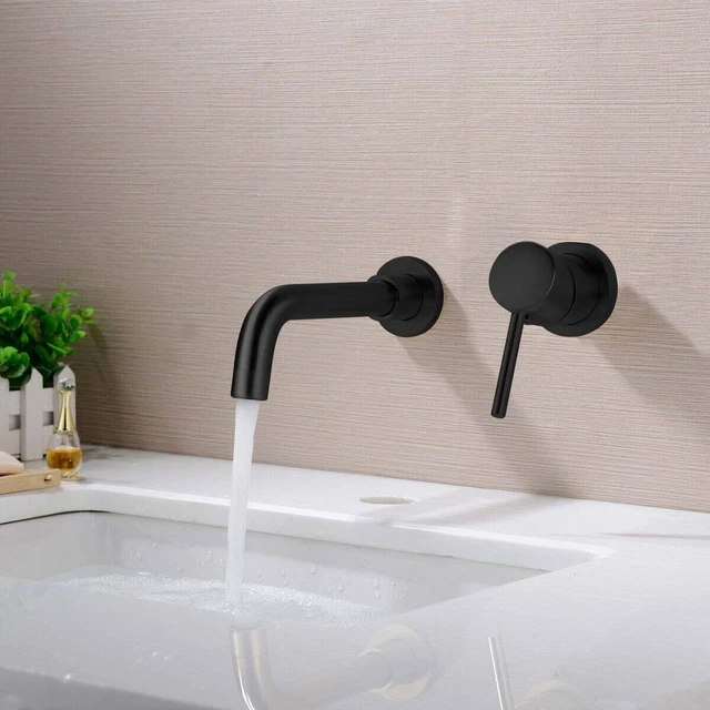 BRASS BATHROOM WALL Mounted Swivel Spout Sink Faucet Concealed Basin ...