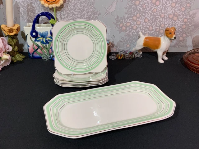 ART DECO SOHO pottery Solian ware 523 sandwich tray and plates, green ...