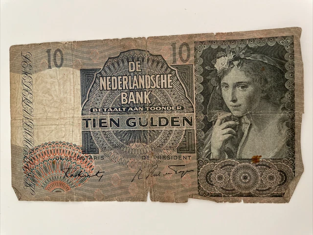 WWII 1941 NETHERLANDS 10 / Tien Gulden Banknote - De Nederlandsche Bank ...