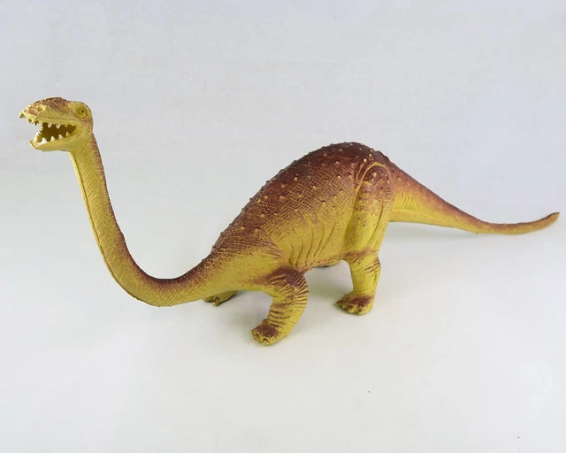 SMILING BRONTOSAURUS YELLOW & Brown 17" Dinosaur Figure Vintage 1986 ...
