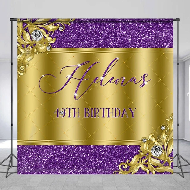PURPLE GLITTER GOLD Custom 40th Birthday Backdrop $37.79 - PicClick AU