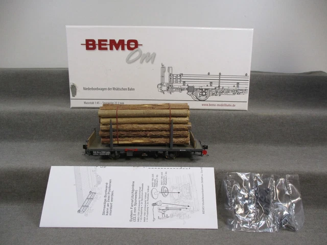 BEMO SPUR 0M 9464 102 Güterwagen Holztransportwagen der RhB Kk-w 7302 ...