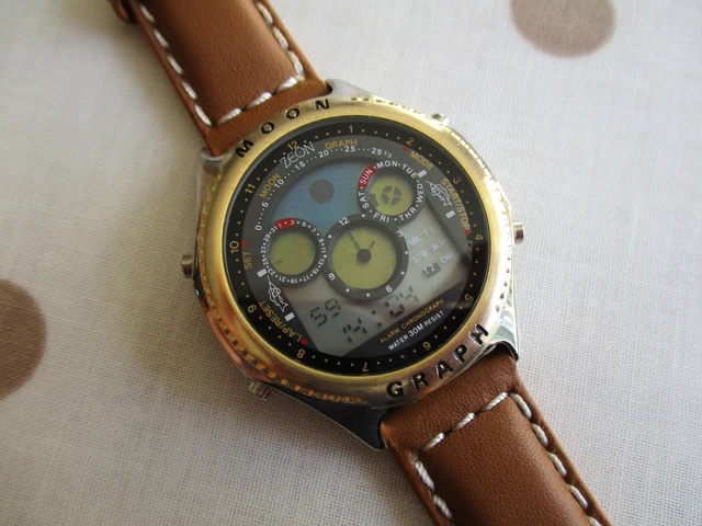 RARE ZEON MOON GRAPH digital watch ZR 7096 Original box 1990s vintage ...
