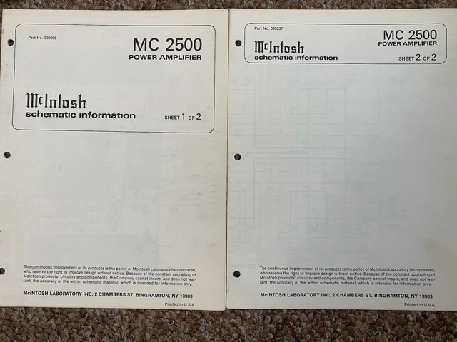 VINTAGE MCINTOSH MC2500 Amplifier Service Manual Information Original ...