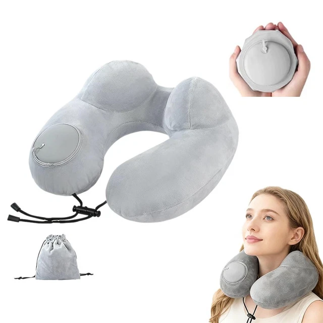 ^AIR INFLATABLE PORTABLE Travel Air Pillow Cushion Neck Head Flight ...