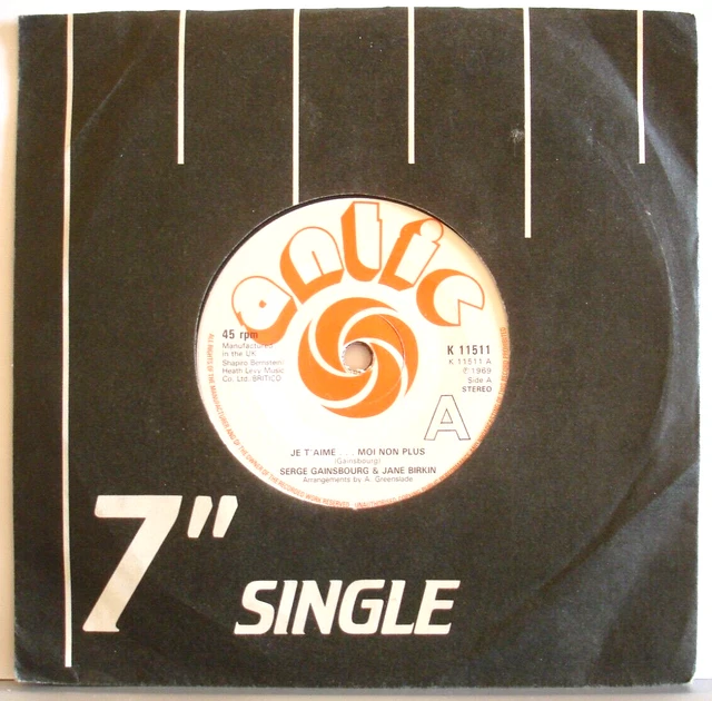 SERGE GAINSBOURG & Jane Birkin Je T'Aime ...Moi Non Plus 7" Vinyl 1969 ...