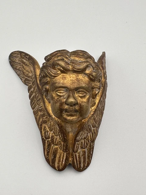 ANCIEN PAREMENT MURAL portrait d'ange aillé en bronze doré 19 ème EUR ...
