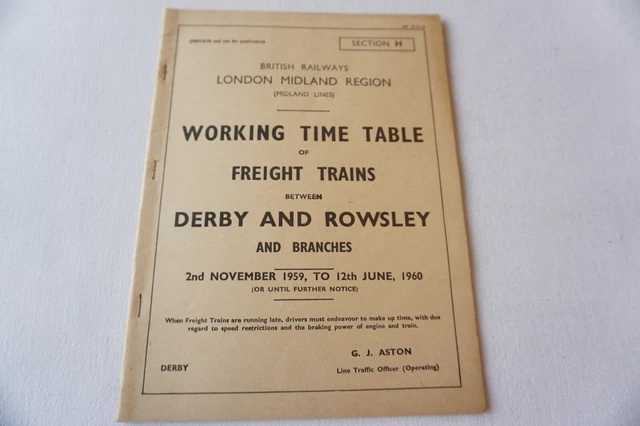 1959 LONDON MIDLAND Railway Working Timetable Derby Rowsley Section H ...