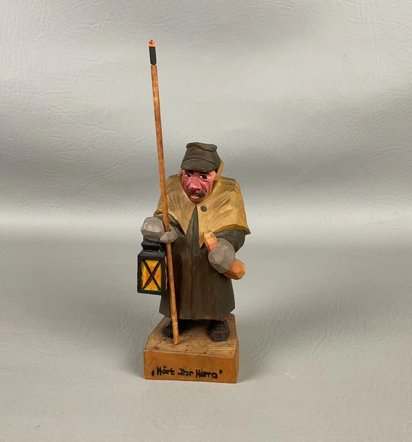 GERMAN FOLK ART Hand Carved Wood Statue Man Lantern Vintage £16.60 ...
