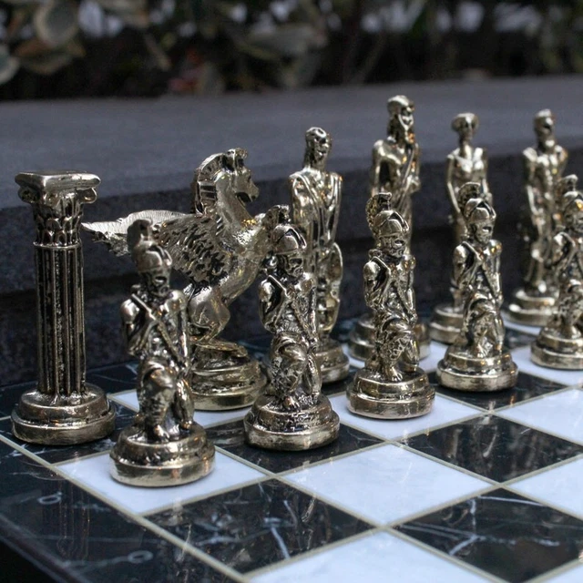 CHESS SET XL Pegasus Vintage chess Pieces Marble Wood chess Board ...