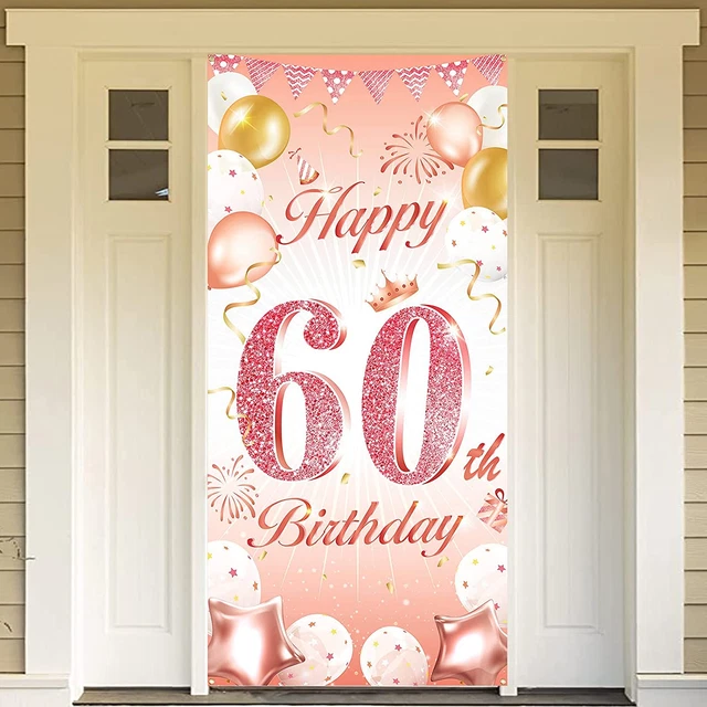 ROSE GOLD 60TH Birthday Decor - Banner Backdrop, Door Decor, 185x90cm Fabric £14.44 - PicClick UK