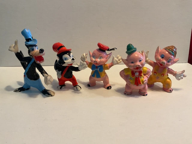 DISNEY THREE LITTLE Pigs Home 5 x Figure Small + Big Evil Wolf Set of 5 ...