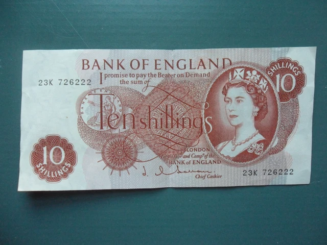 OLD BANK OF England Ten Shilling (10s) Banknote Jasper Hollom 1962 ...