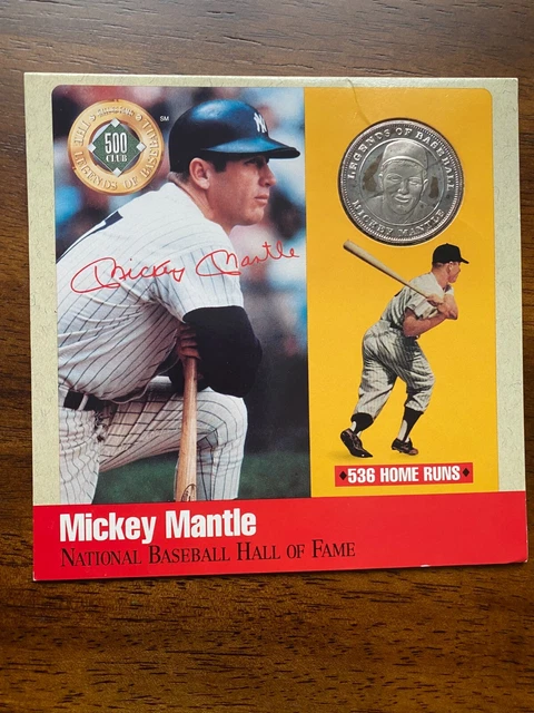 MICKEY MANTLE 1 oz. Silver Coin. "Legends of Baseball" HoF & 6"x6" Card ...