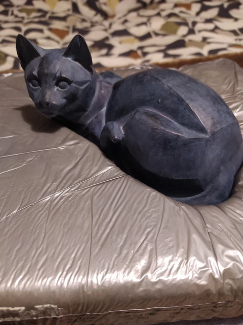 BORDER FINE ARTS Cubist Blue Slate Cat Figurine Laying Down Ornament ...