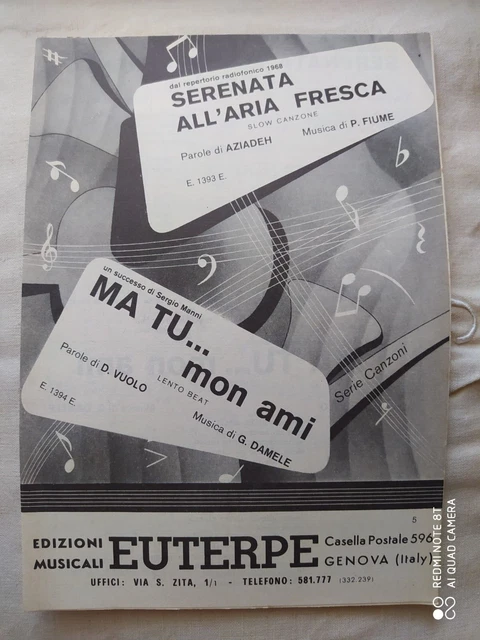 SERGIO MANNI &MA TU...mon ami" + "SERENATA ALL'ARIA FRESCA" - 1968 - ED ...