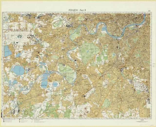GENSHTAB SOVIET MILITARY Map of South West London 1985 KGB high quality ...