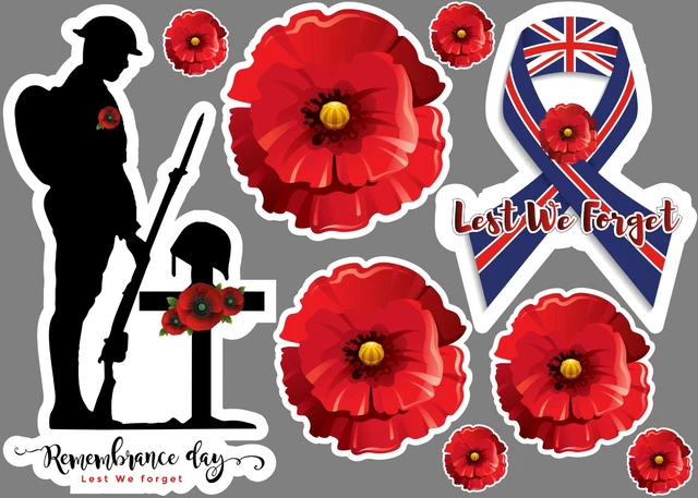 REMEMBRANCE DAY LEST We Forget Help For Heroes Poppy Window Car Sticker ...