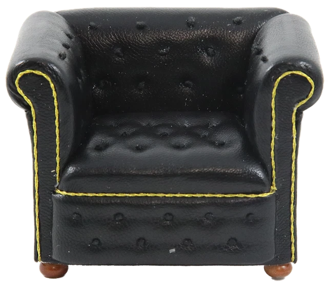 MAISON DE POUPÉES Noir Cuir Chesterfield Fauteuil JBM 1:12 Meuble de Salon EUR 131,29 - PicClick FR