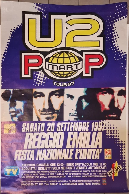 U2 VERY RARE poster of Pop mart tour in Reggio Emilia on 20/09/1997. Cm ...