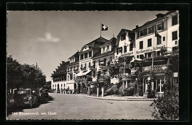 AK RAPPERSWIL, AM Quai mit Restaurant zum Schwert und Restaurant ...