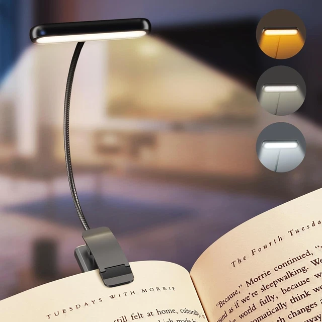 RECHARGEABLE BOOK LIGHT 3 Color Temperature LED Reading Light USB Clip ...