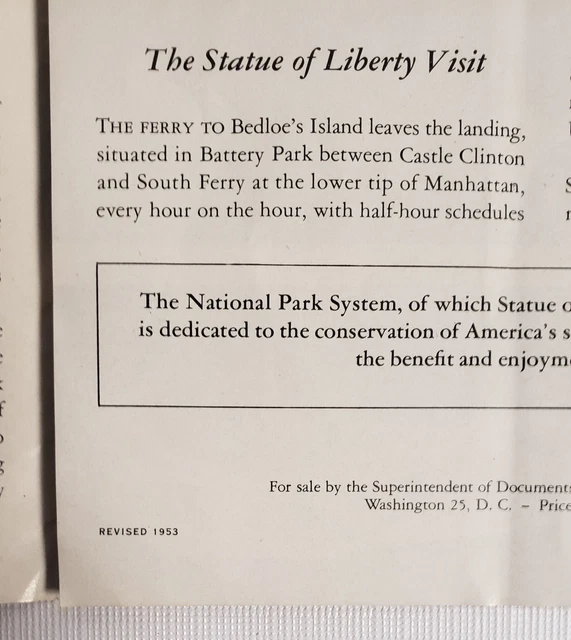 1950 STATUE OF Liberty NY Foldout Pamphlet With Map E1K $24.50 ...