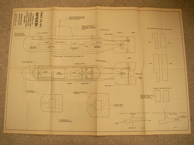 MODEL BOAT PLANS of the Spook a simple submarine model 26" LOA £5.97 ...