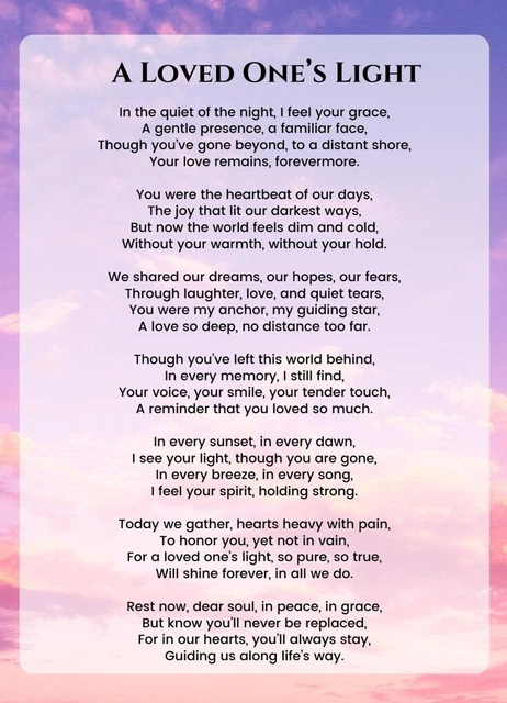 A LOVED ONE'S Light Poem Keepsake -Lost Loved One Poem Grief Quote ...