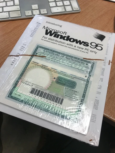 ORIGINAL SEALED WINDOWS 95 Product Key/ Certificate of Authenticity ...