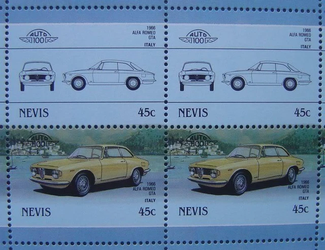 1966 ALFA ROMEO GTA Alleggerita Car 50-Stamp Sheet Auto 100 Leaders of ...