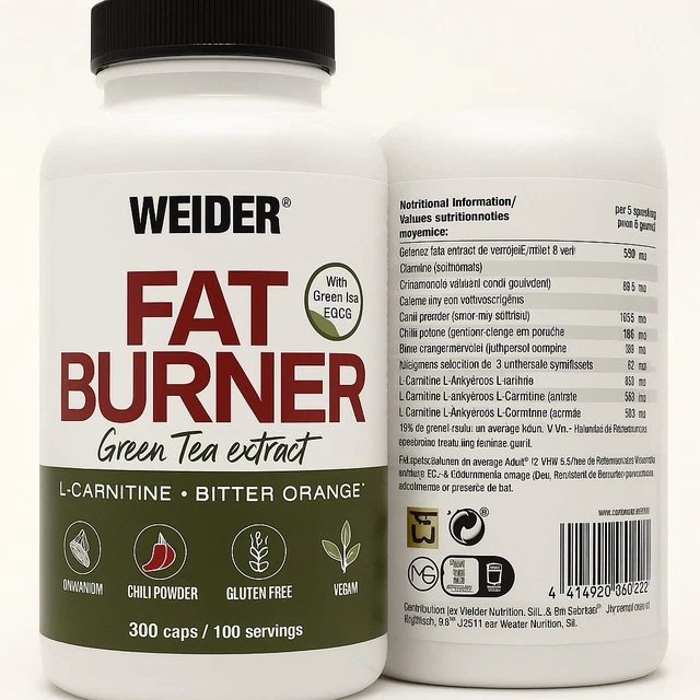 WEIDER FAT BURNER Supplement Green Tea Extract 300 Caps Gluten Free ...