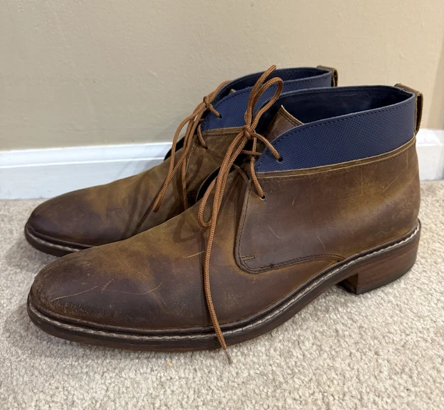COLE HAAN COLTON Mens Brown Leather Chukka Boots 11 Lace Up Rubber Grip ...