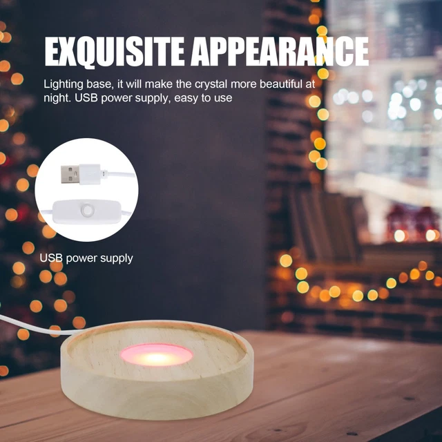 LED GLOWING LIGHT Base Wooden Luminous Pedestal Creative Crystal Ball ...