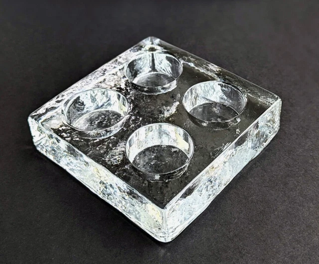 VINTAGE SCANDINAVIAN ART Glass Clear Square Block Tea Light Candle ...
